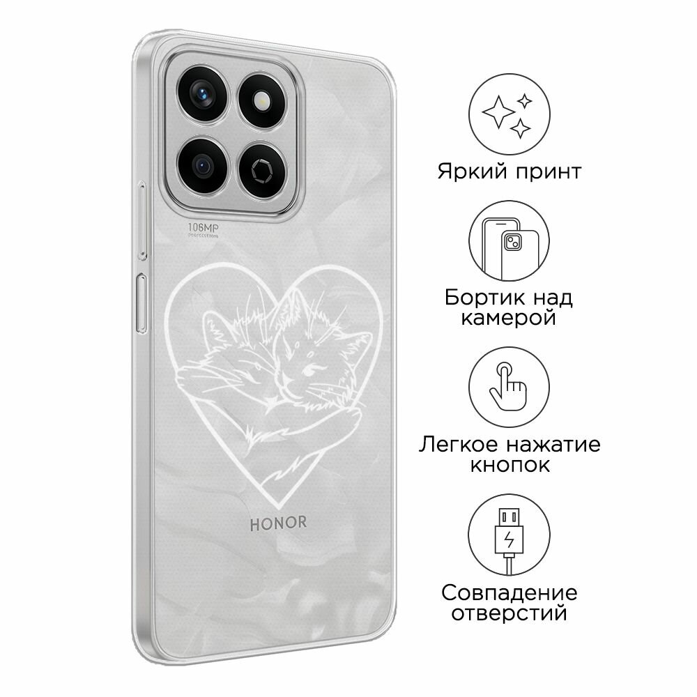Чехол на Honor X7c / Хонор X7c с принтом "Влюблённые котики рисунок 2 - 14 февраля", прозрачный — фото 1