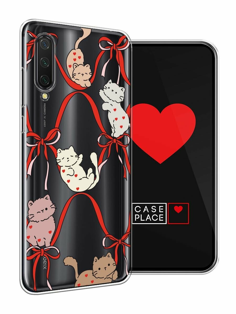 Чехол на Xiaomi Mi CC9/A3 Lite/9 Lite / Сяоми Mi CC9/A3 Lite/9 Lite с принтом "Котики в ленточках 2", прозрачный — фото 1