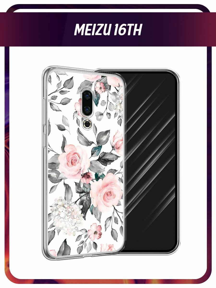 Силиконовый чехол на Meizu 16th / Мейзу 16th с принтом "Розы на белом"