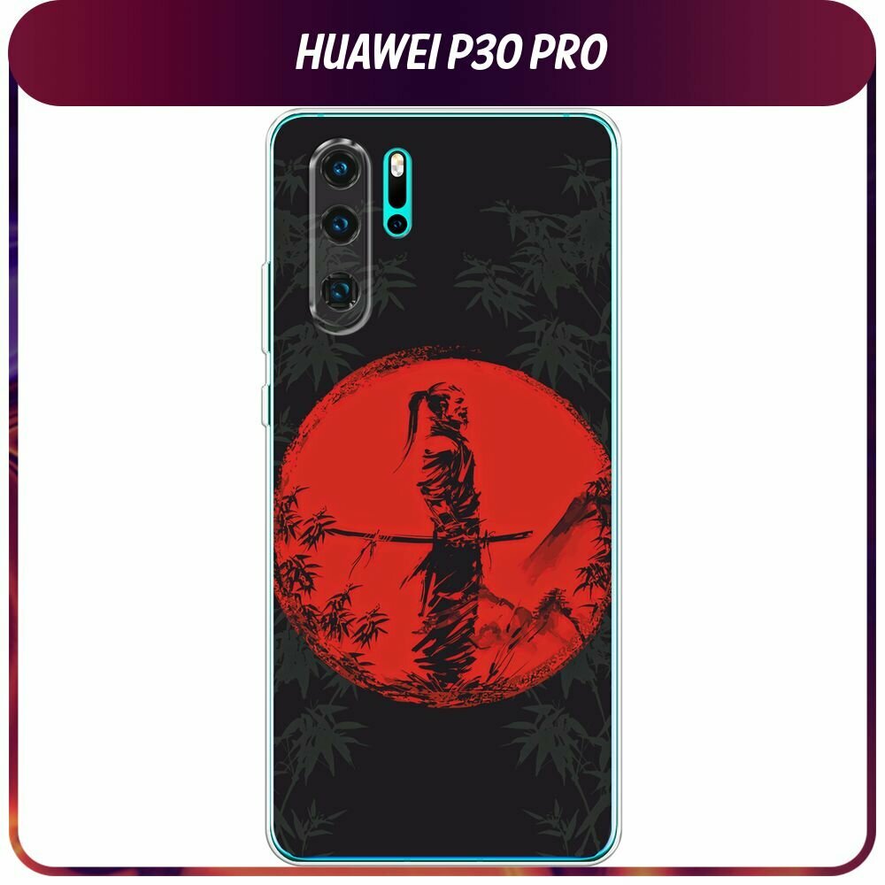 Чехол на Huawei P30 Pro / Хуавей П30 Про с принтом "Самурай на красном фоне"