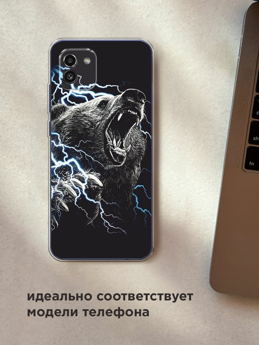 Чехол на Samsung Galaxy A03 / Самсунг Галакси А03 с принтом "Гроза и медведь" — фото 1
