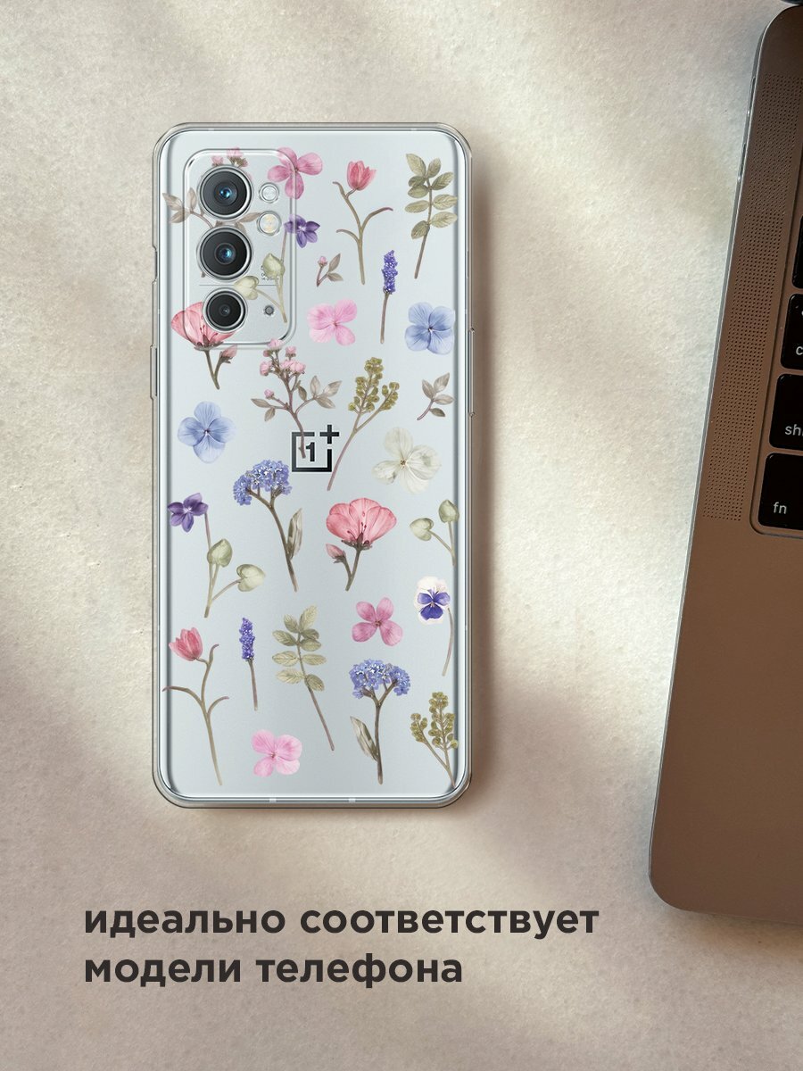 Чехол на OnePlus 9RT / ВанПлас 9RT с принтом "Гербарий из полевых цветов", прозрачный — фото 1