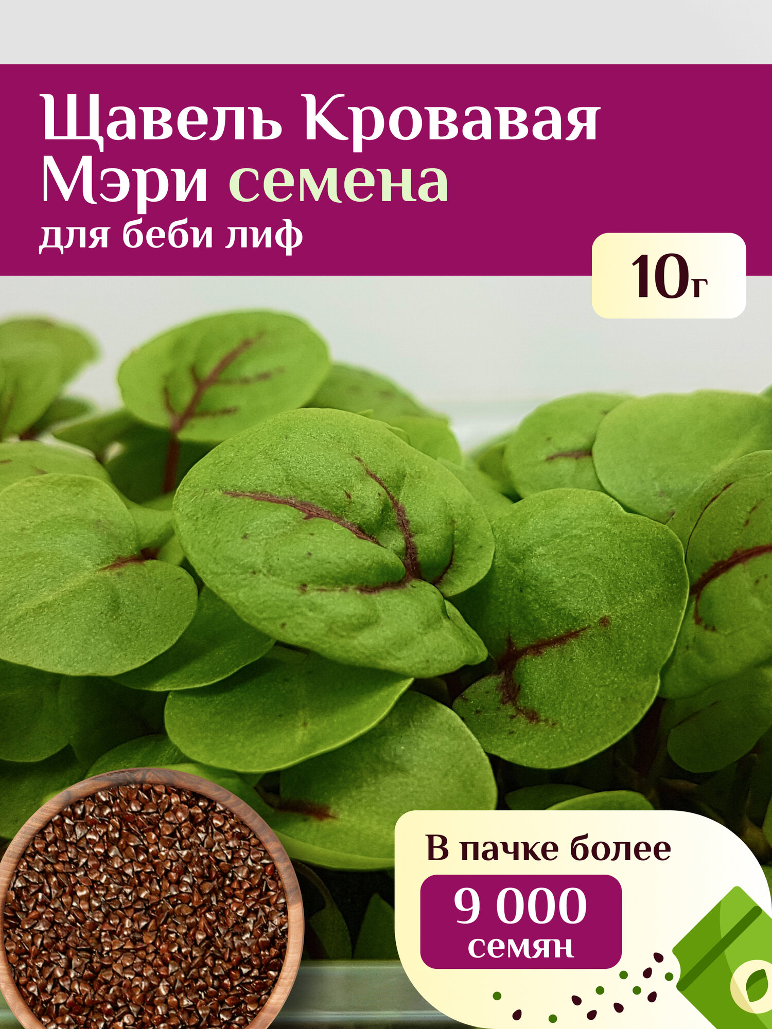 Щавель Кровавая Мэри, семена для проращивания, Ильинские проростки 10г