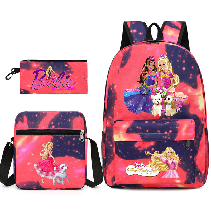 Школьная сумка для девочек 3, 4, 5 и 6 классов, сумка для обеда Barbie Princess, рюкзак, пенал, набор из трех предметов.