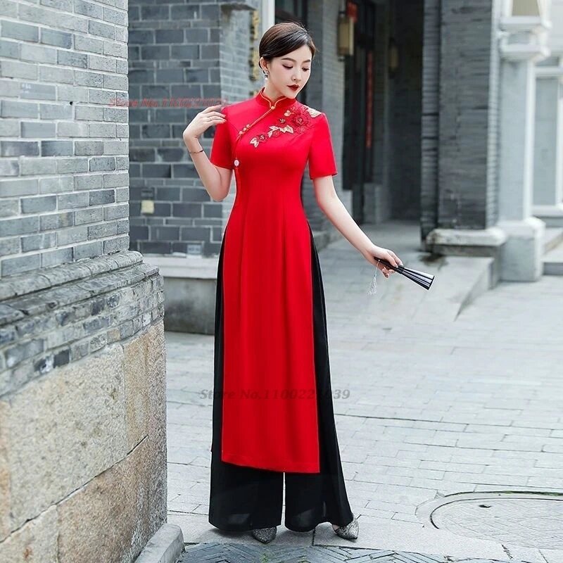 Красное платье Ao Dai из вискозы, цвет color3, размер L