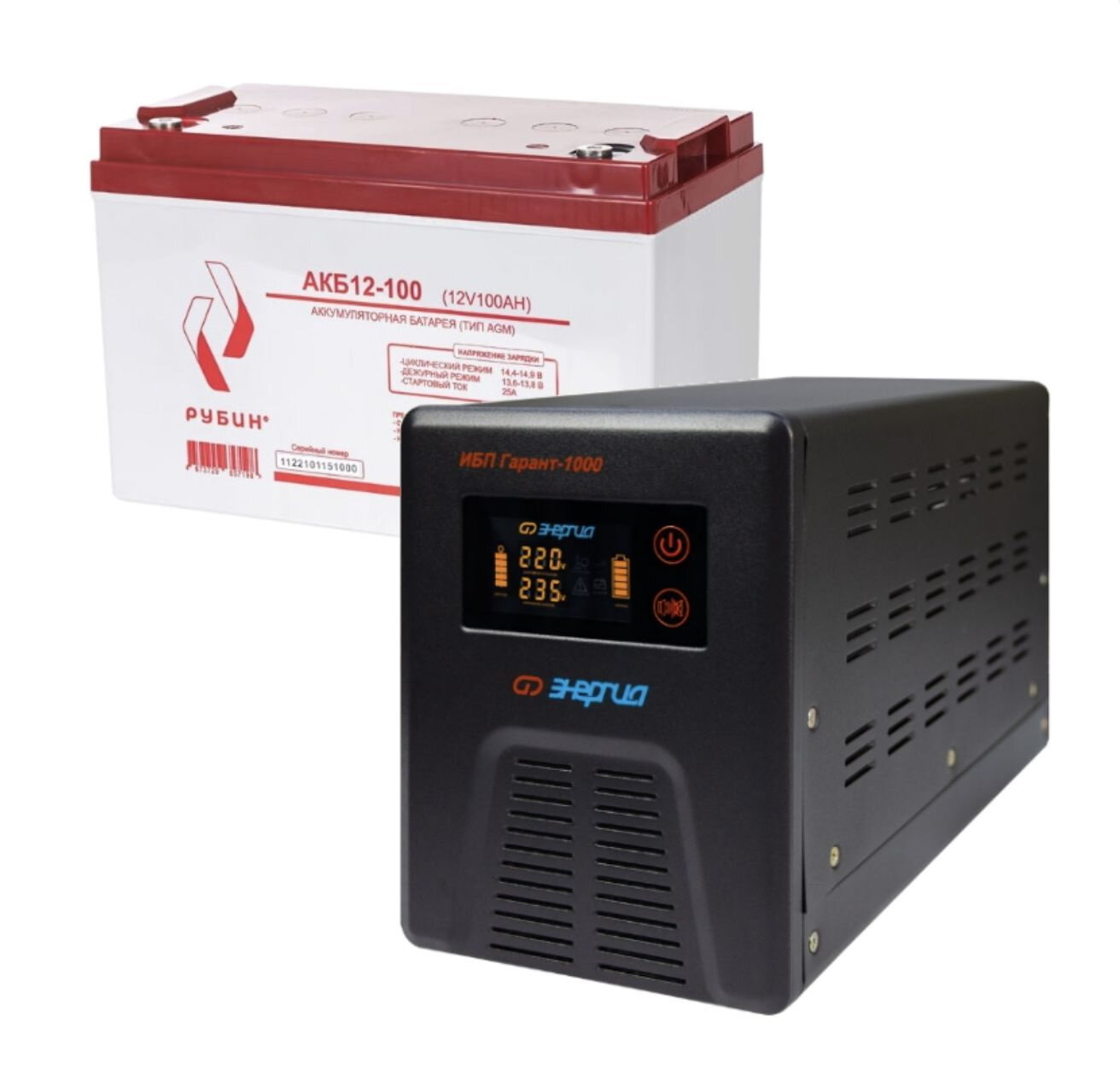 ИБП для котла | Комплект инвертор Энергия Гарант 1000 + АКБ Рубин 12V 100Ah