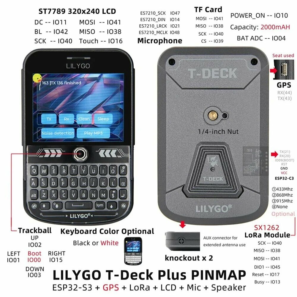 LILYGO Мештастичный Т-Образный Настил Плюс ESP32-S3 GPS LoRaWAN+LCD Модуль 433 МГц