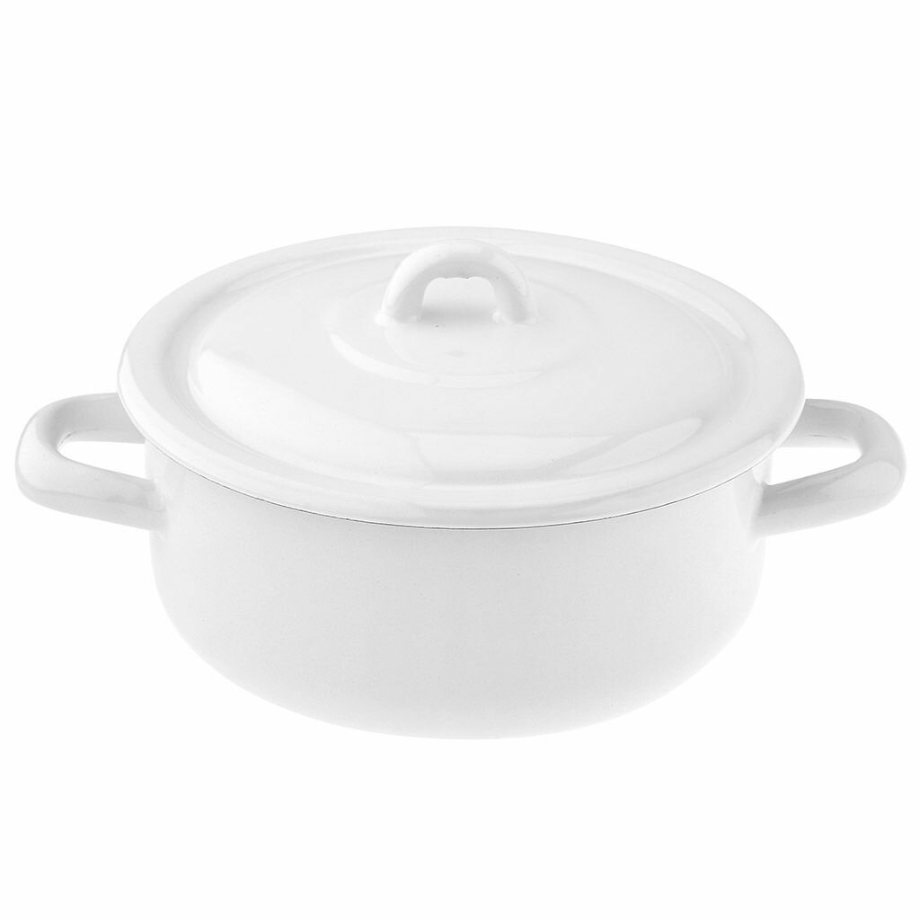 Кастрюля Лысьвенские эмали "Белые ночи", эмалированная, 1,45 л, форма цилиндрическая, металлическая крышка (С-16072/Э)