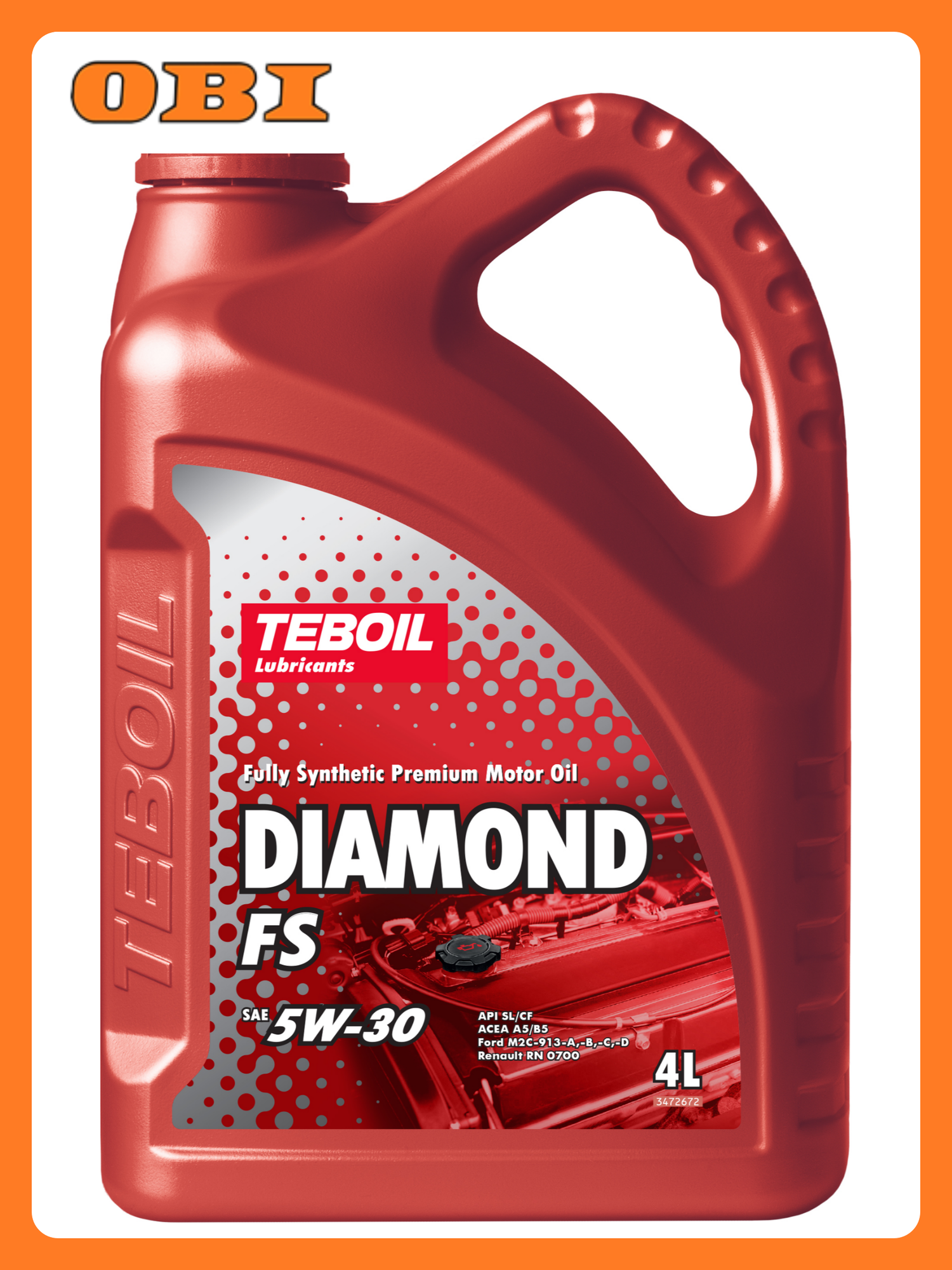 Масло моторное Teboil Diamond FS 5W-30, синтетическое, 4л, API SN/SL/CF, ACEA A1/A5/B1/B5, для турбированных двигателей