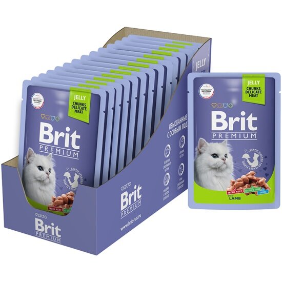 Корм для взрослых кошек Brit Premium Ягненок в желе 14шт.*85г