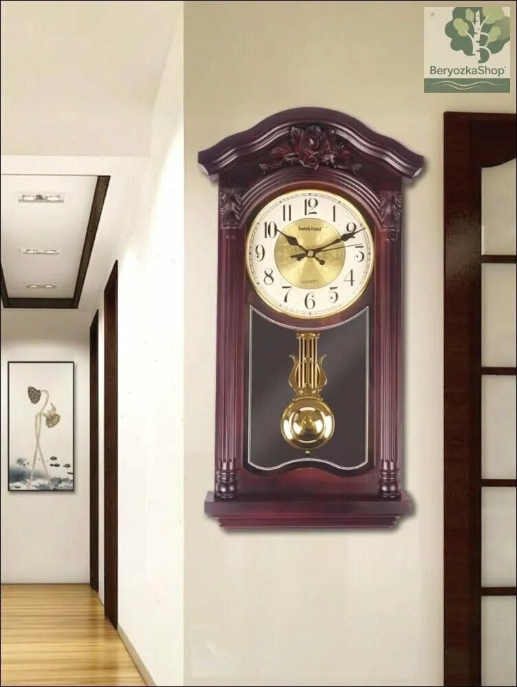 Настенные часы "Деревянные с боем и мелодией, Японский механизм", 50 см х 27 см