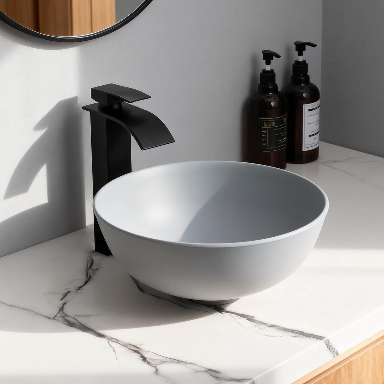 Раковина GREY SINK, круглая, матовая, для ванной, на пьедестале，без Смеситель