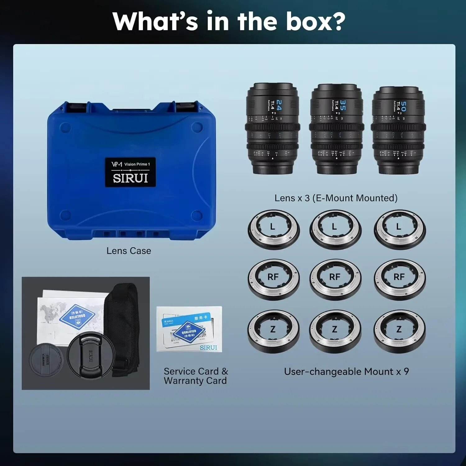 SIRUI VP-1 Vision Prime 1 T1.4 Объектив 24мм, 35мм, 50мм Black 3PCS set