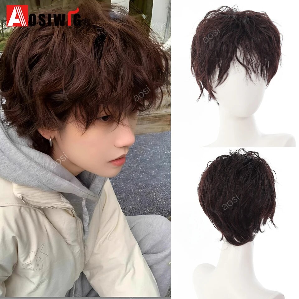 AOSIWIG короткий кудрявый синтетический парик жёлтый 33