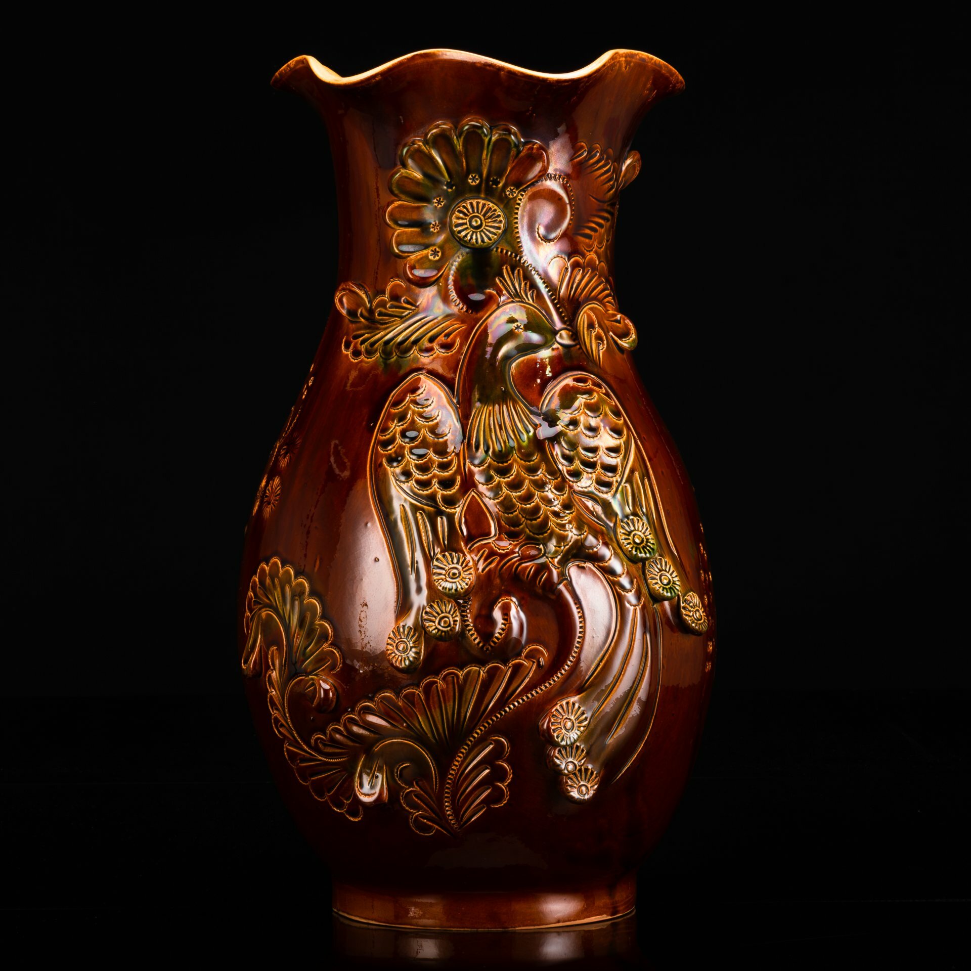 Ваза напольная "Жар-птица", керамика, поливы, СССР, 1970-1990 гг.