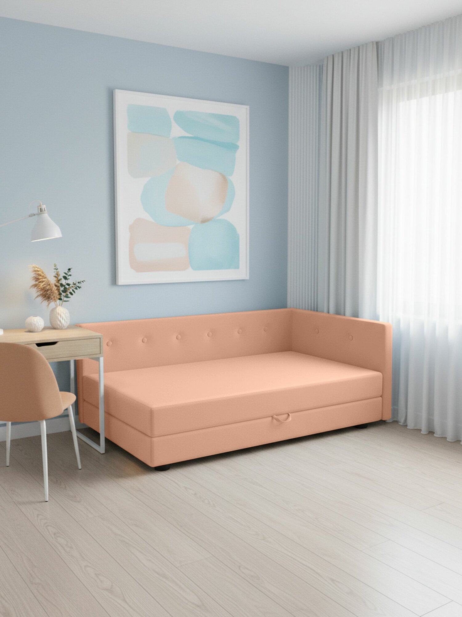 Тахта Лира Справа фокус- мебельная фабрика 100х210х76 см розовый антик