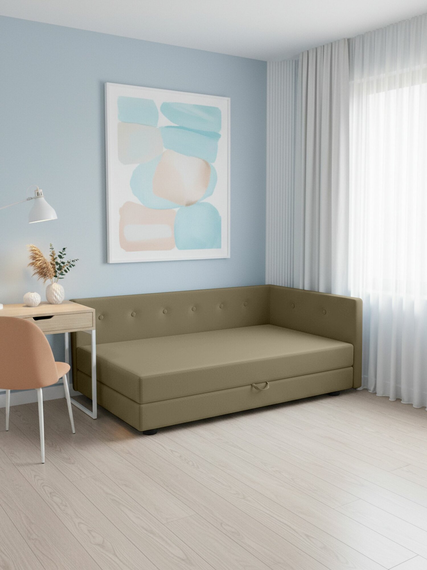 Тахта Лира Справа фокус- мебельная фабрика 130х210х76 см серо-коричневый