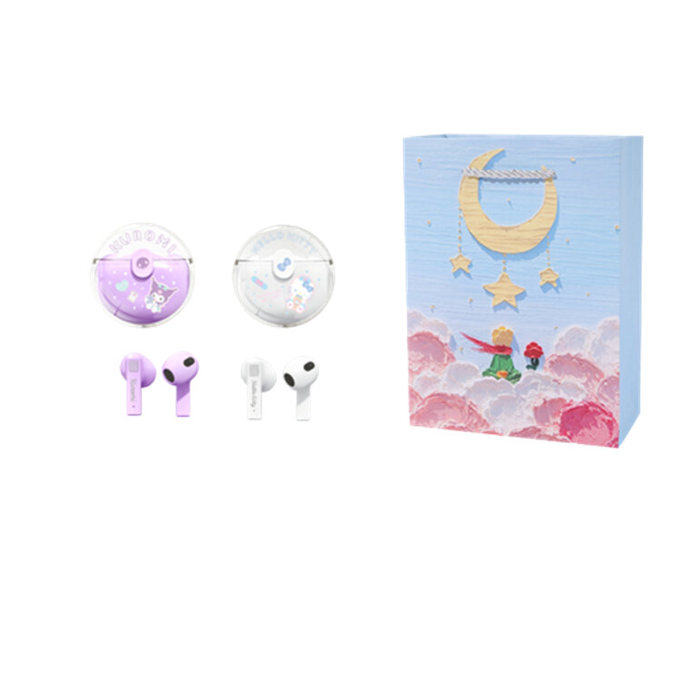 Беспроводные наушники Sanrio, light blue, Purple Kulomi 318 + White Hello Kitty 318