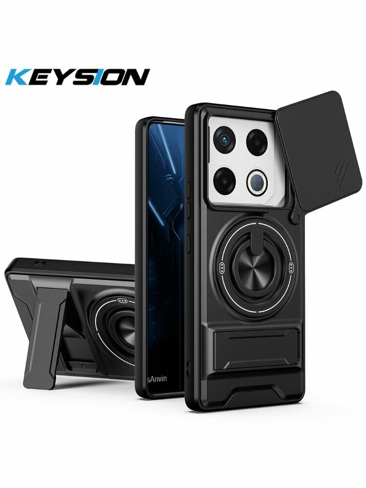 Магнитный чехол KEYSION для телефона Infinix GT 20 Pro 5G, обеспечивающий защиту выдвижной камеры, оснащен подставкой, кольцом, вращающимся на 360 градусов, и противоударной задней крышкой. защита выдвижной камеры противоударный чехол с под