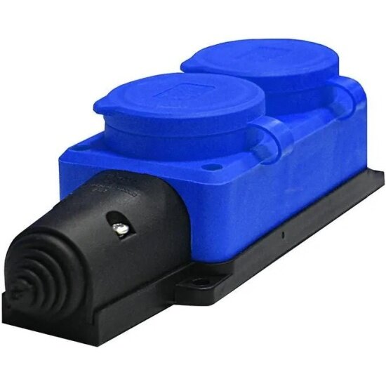 Колодка удлинителя Universal 2-м Компакт 1ф с заглушками каучук син. 3043
