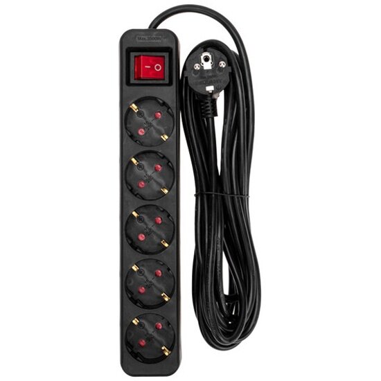 Удлинитель Rexant Standard 5 м, 5 гнезд, 3х1,0 кв. мм, с/з, с выключателем, черный