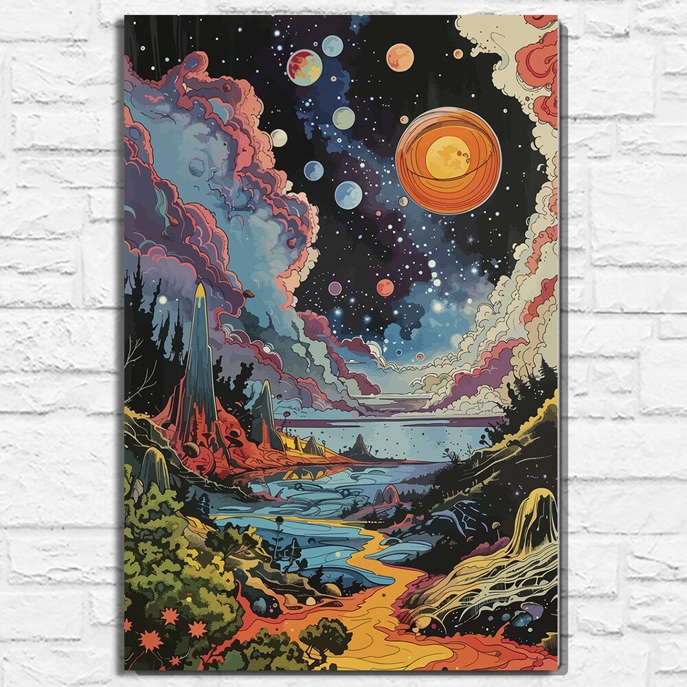 Картина по номерам на холсте фантастика космос планеты (галактика, звёзды, солнце) - 15617 В 60x40
