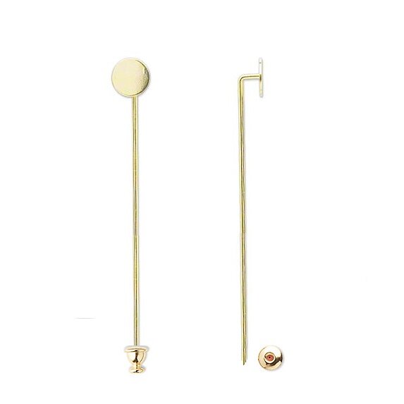 Основа для булавки-броши, 75мм, с платформой 8мм, базовый материал - латунь, позолоченная, 1 шт.