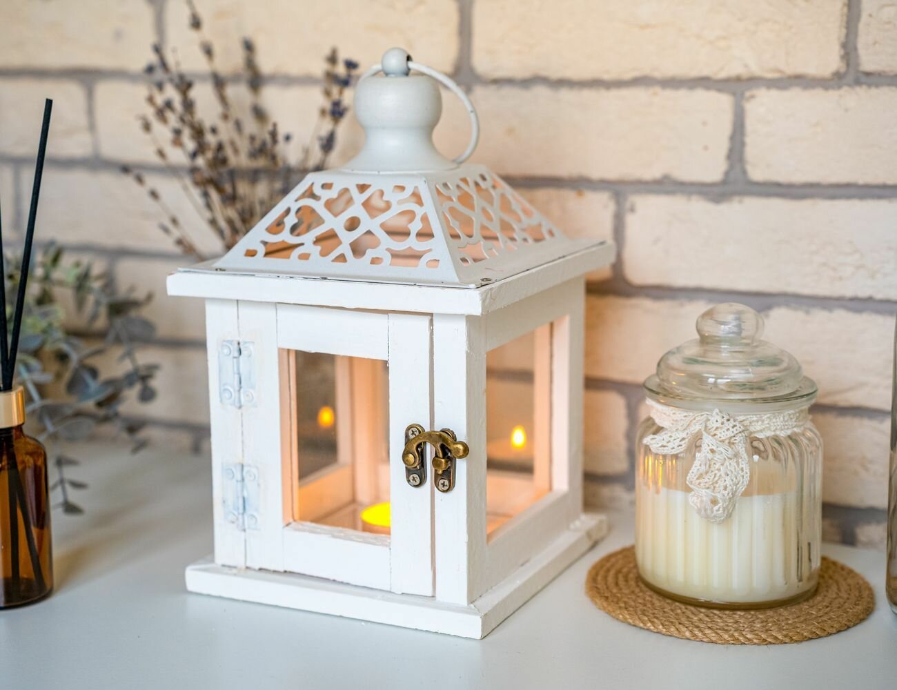 Подсвечник-фонарик сириль, деревянный, белый, 24 см, Kaemingk 520990