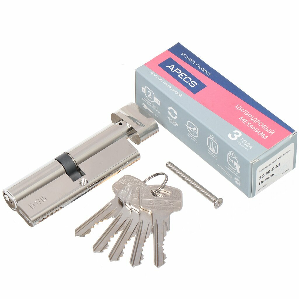 Личинка замка двери Apecs, SC-90-C-NI (SC-90-Z-C-NI), 8735, 90 мм, никель, 45/45