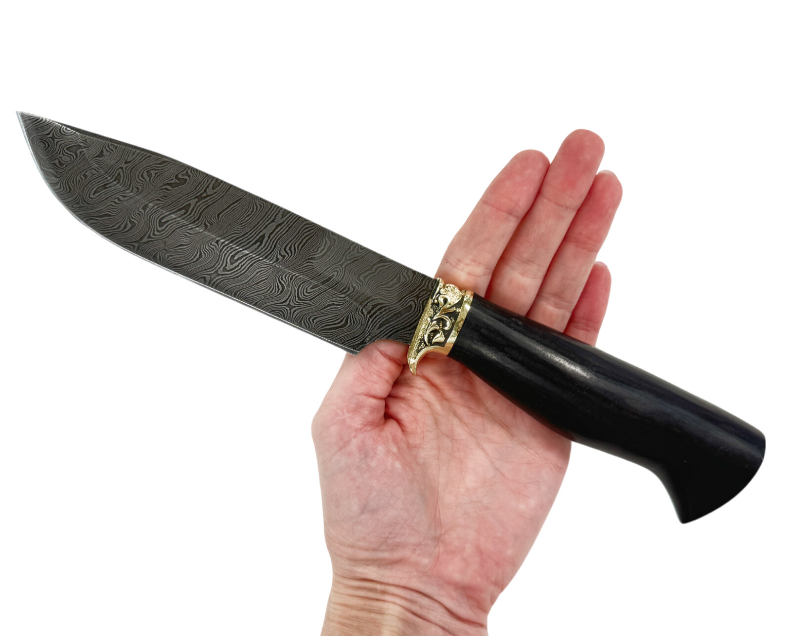 Нож Медведь, дамасская сталь, черный граб, Медтех