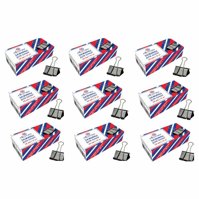 Attomex Зажим для бумаг ,15мм, 12шт,9уп