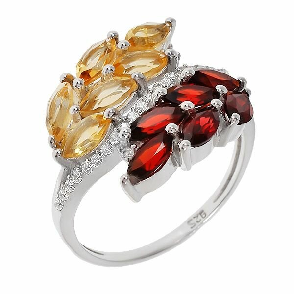 Кольцо тонкое, серебро, 925 проба, родирование, гранат