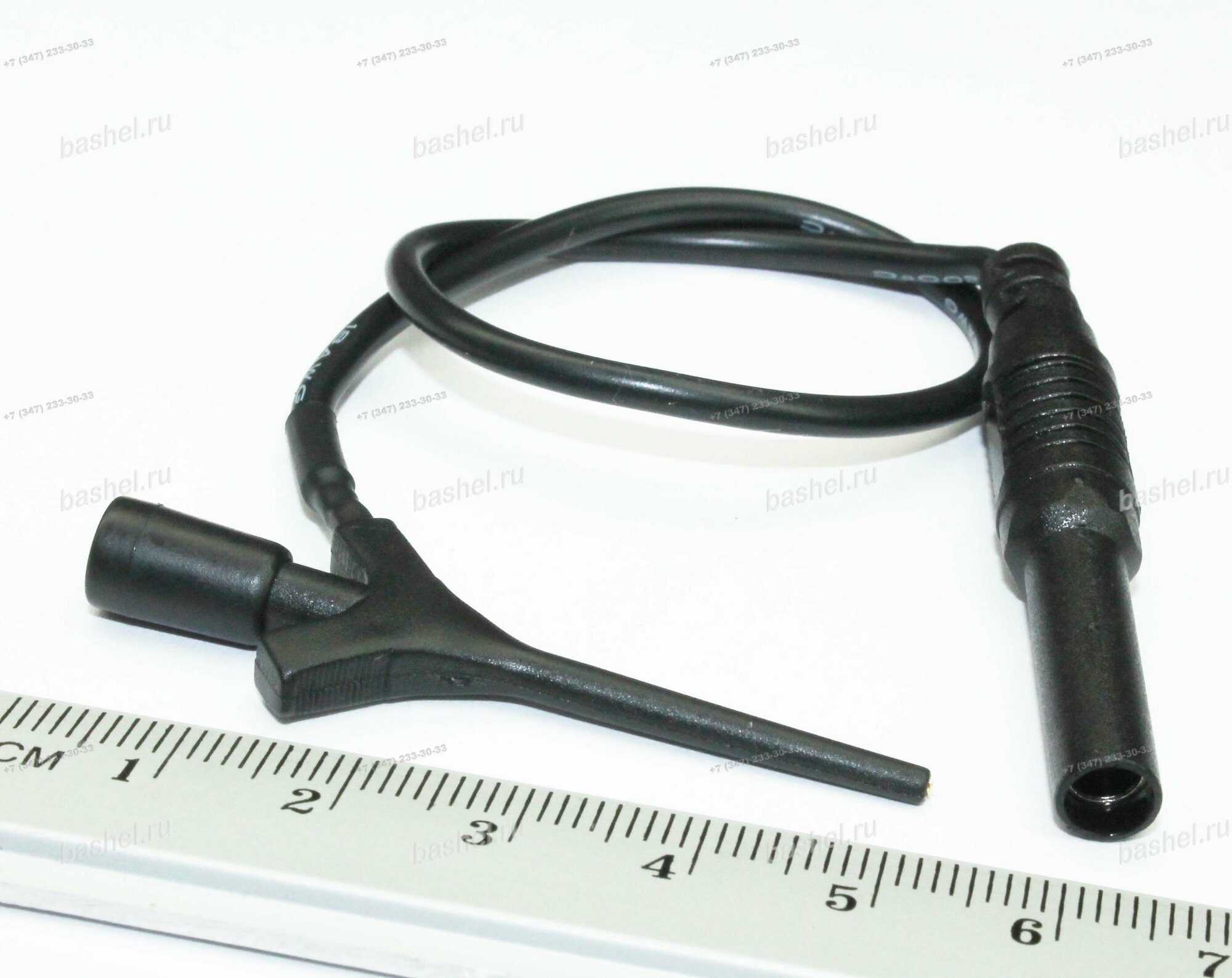 PTL2370a-Black 25cm, Щуп для измерительных приборов, 0.75кв. мм, 60V, 2A, 1 мини зажим - на «Банан» (чёрный)