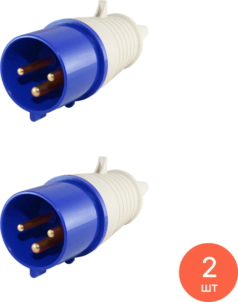 Вилка силовая кабельная TDM Electric / ТДМ Электрик 023 переносная прямая из самозатухающего пластика, синяя, 2Р+РЕ 32А 220В, IP44, SQ0601-0004 / электрика (комплект из 2 шт)