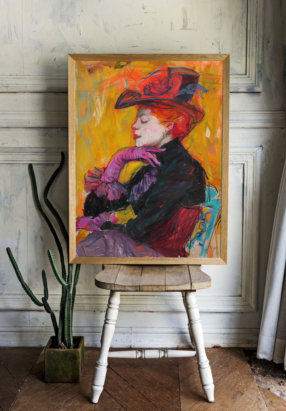 Постер "Дама в роскошной красной шляпе" 50x70 без рамы