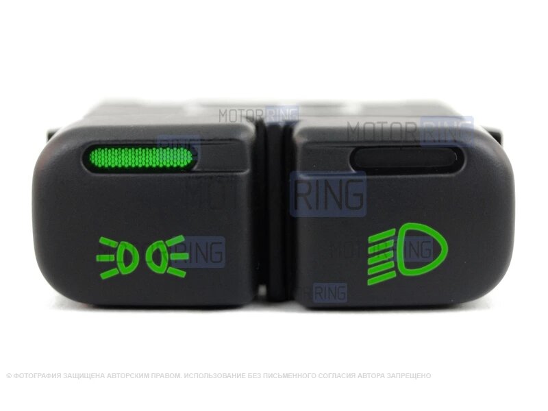 Кнопка включения наружного освещения с зеленой подсветкой и зеленой индикацией (секция фар без индикации) для ВАЗ 2113-2115, Калина, Шевроле Нива