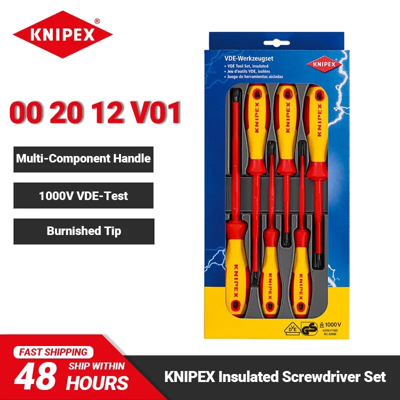 KNIPEX 00 20 12 V01 1000 В Набор изолированных отверток с тестом VDE, 4 шт. Винты с шлицем, 2 шт. Винты с крестообразным утоплением Phillip PH1 PH2