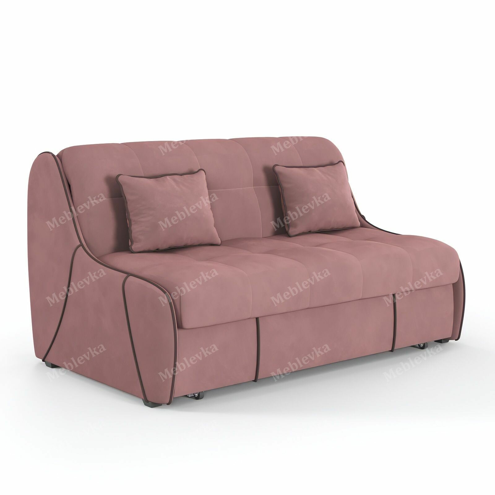 Meblevka Диван-кровать аккордеон Рио / Диван раскладной прямой Рио, 130х107х90, велюр BINGO MAUVE кант BINGO CHOCOLATE