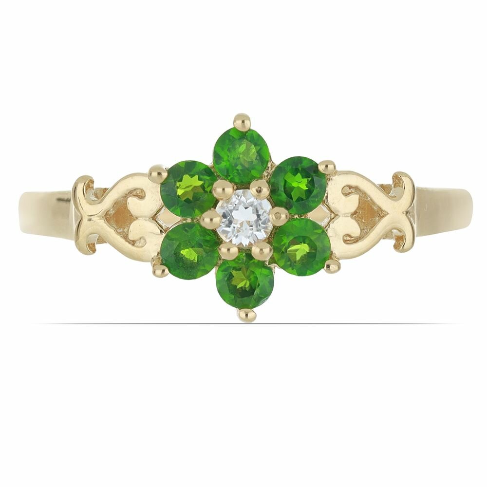 Кольцо, серебро, 925 проба, топаз, хромдиопсид