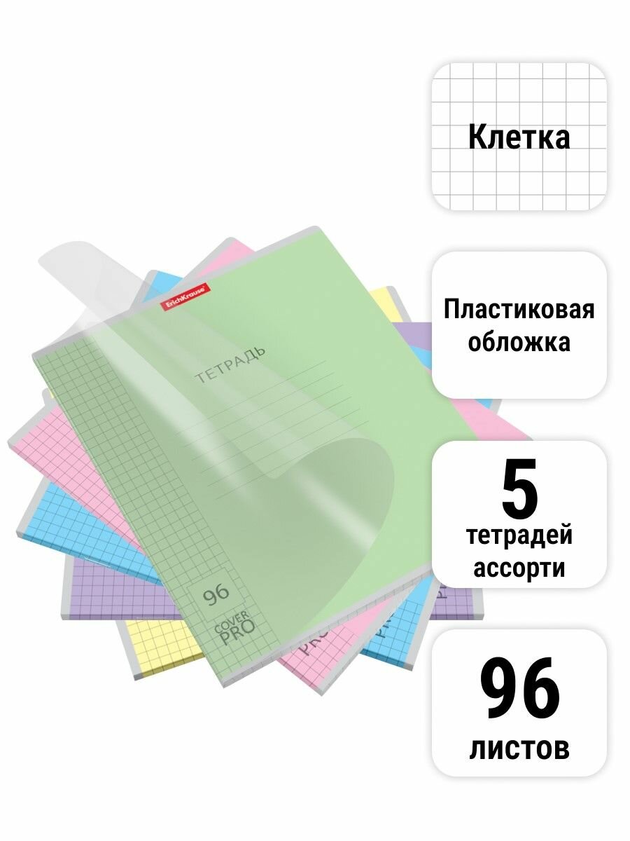 Тетрадь общая ученическая Классика CoverPrо, А5+, 96 листов Клетка