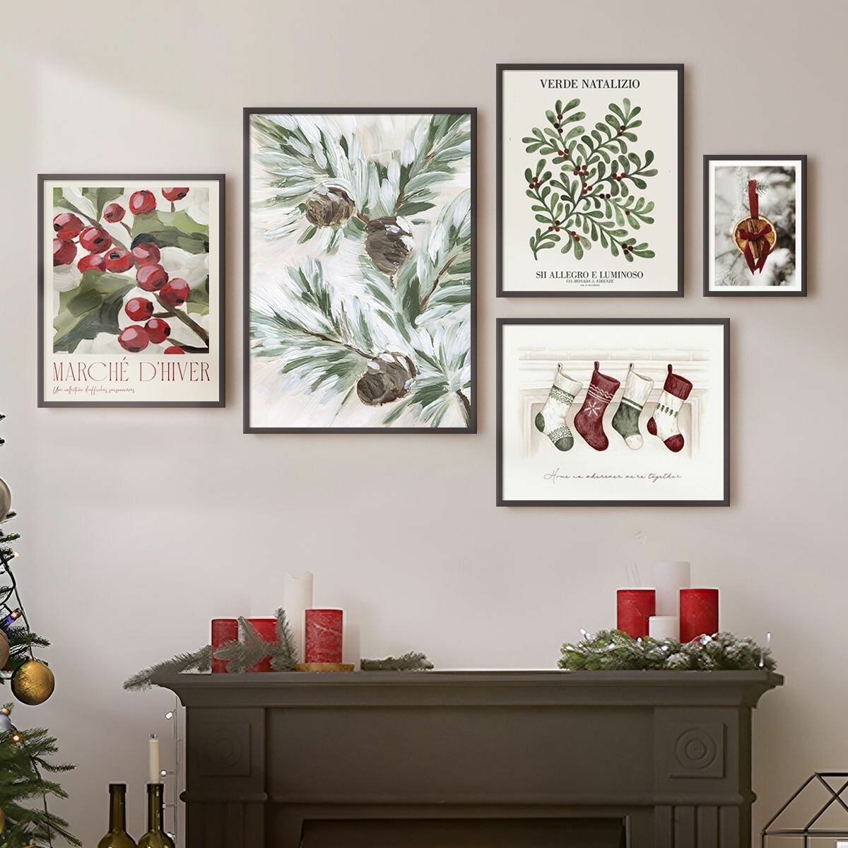 Постеры на стену для интерьера "Новогодние" 5 шт, набор постеров, подарок на новый год 2025