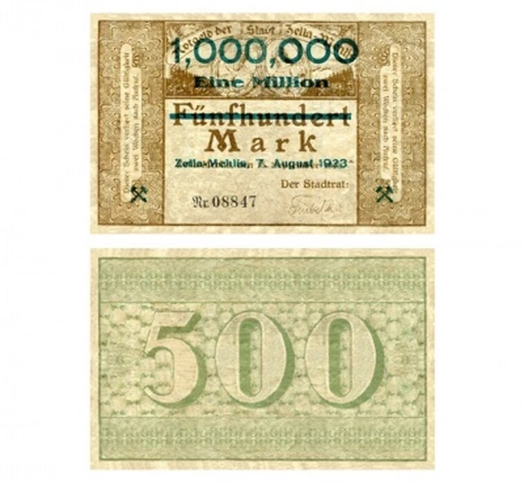 500 марок с надпечаткой 1 миллион марок 1923 Германия, сувенирная копия, банкноты и купюры редкие коллекционные