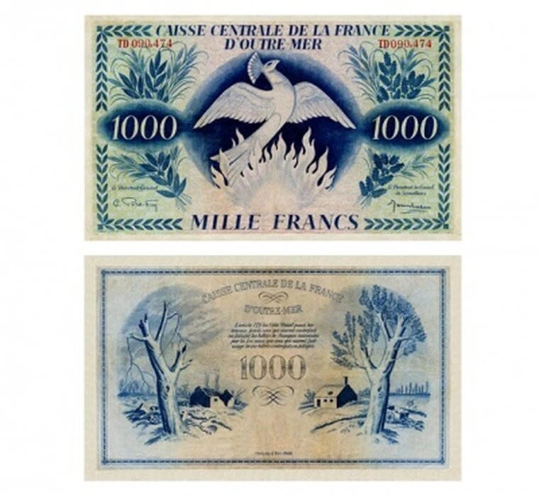 1000 франков 1944 Заморские территории Франции, сувенирная копия, банкноты и купюры редкие коллекционные