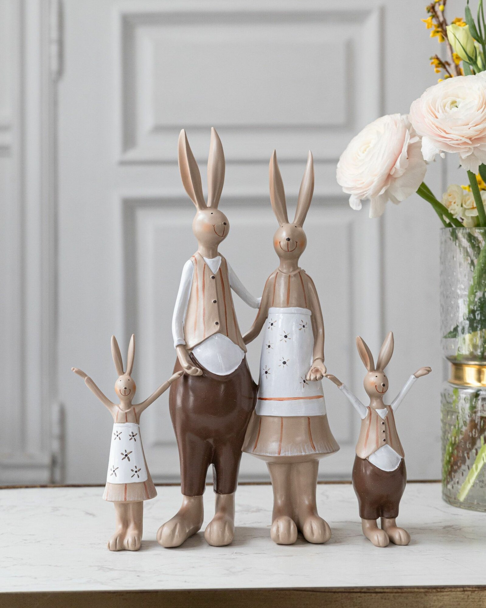 Декор Семья из 4 кроликов, керамические фигурки животных, в подарок