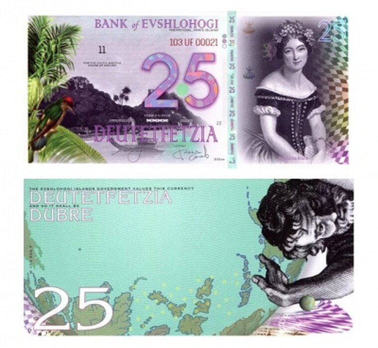 25 Dubre 2018 Bank of EVSHLOHOGI, сувенирная бона, сувенирная копия UNC, банкноты и купюры редкие коллекционные