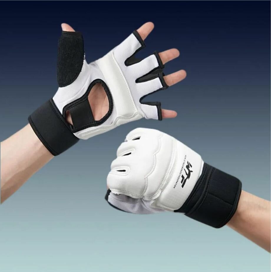 Перчатки для тхэквондо, обрезанный вверх белые р-р XS . Перчатки для единоборств и Каратэ Киокусинкай