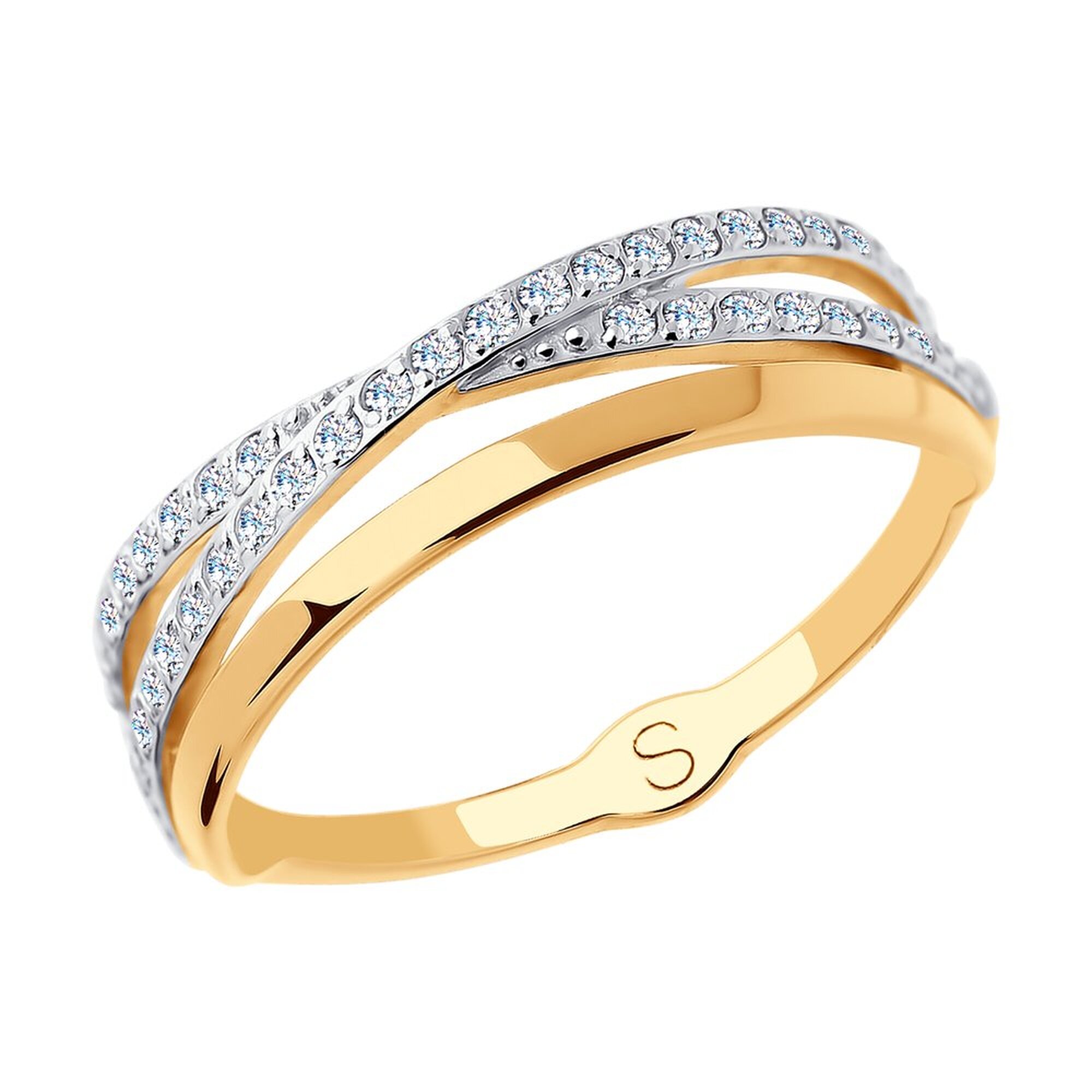 Кольцо дорожка, красное золото, 585 проба, фианит