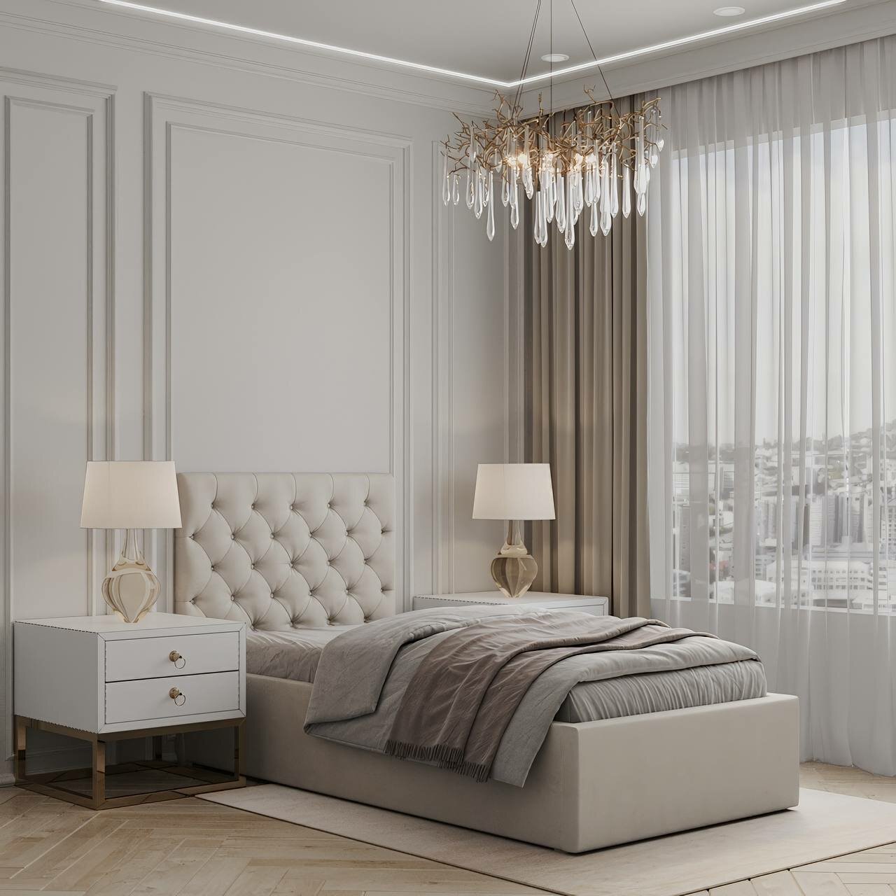 Кровать с матрасом Ампир 90х200 односпальная с ортопедическим основанием, слоновая кость