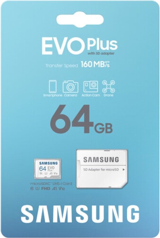 Карта памяти MicroSD 64GB Samsung Class 10 Evo Plus UHS1 (160 Mb/s) (MB-MC64SA)