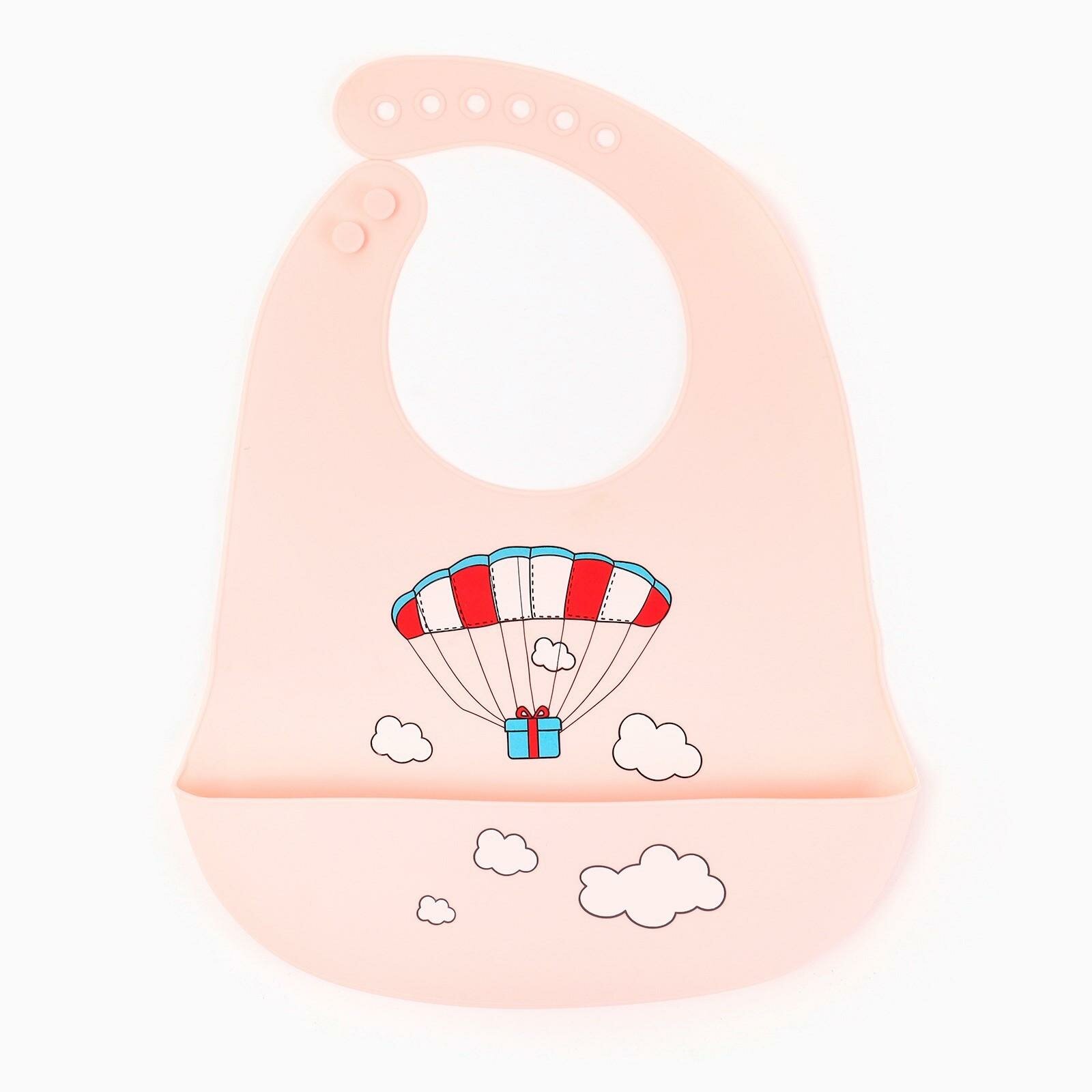Нагрудник силиконовый Крошка Я "Воздушный шар", цвет розовый